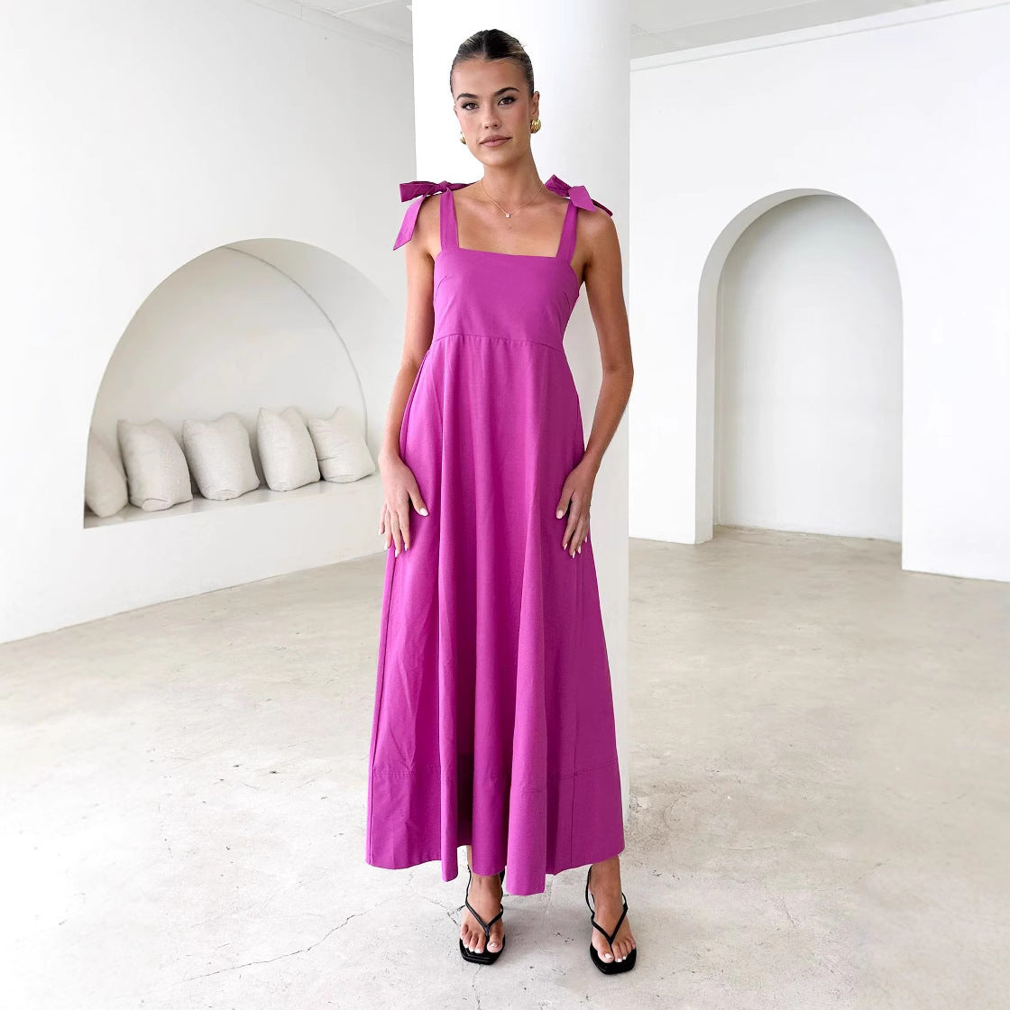 Solid Color Tube Top Maxi Lace up Dress – CityHottie
